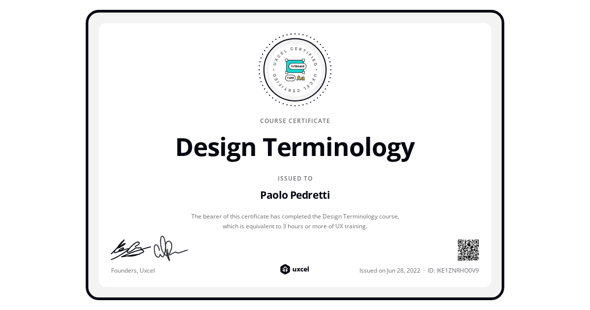 Certificate of completion for Design Terminology | Uxcel