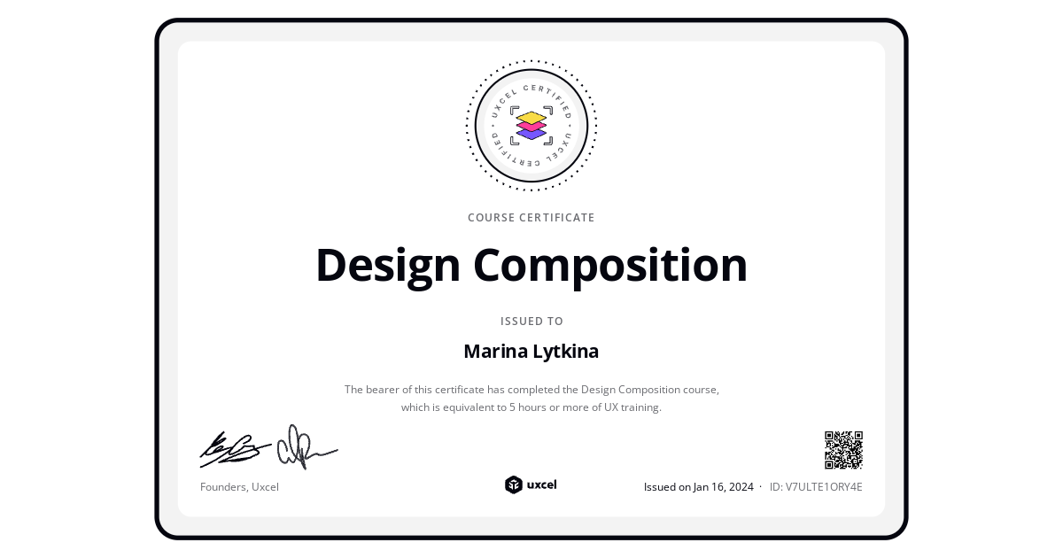 Certificate of completion for Design Composition | Uxcel