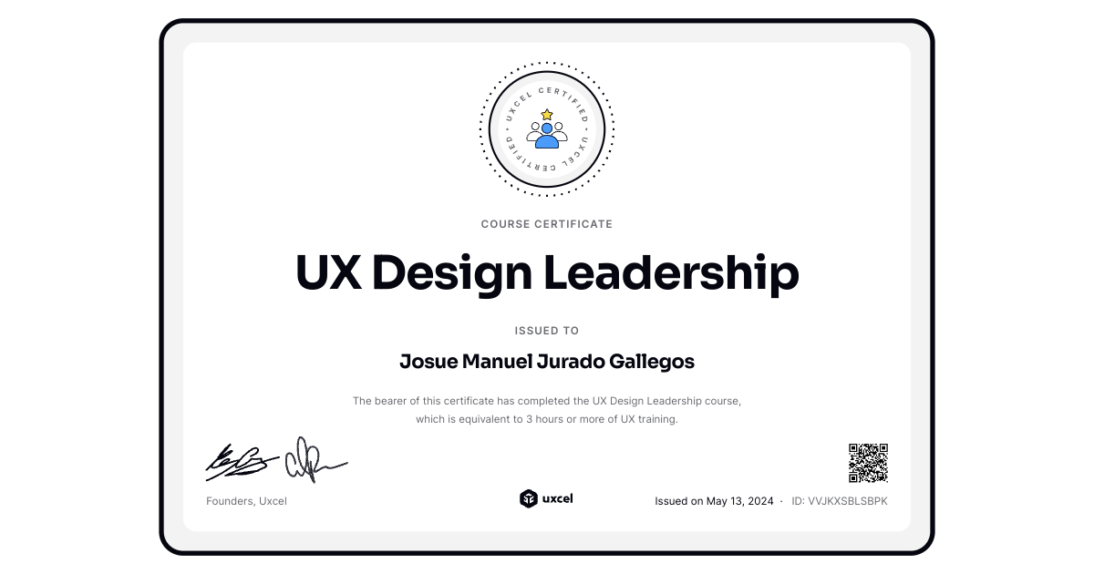 Certificate of completion for Leadership Mastery | Uxcel