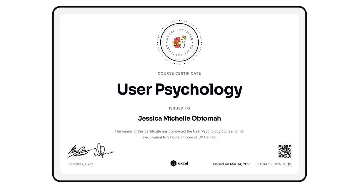 Certificate of completion for User Psychology | Uxcel