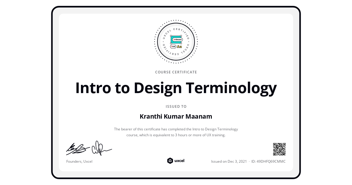 Certificate of completion for Design Terminology | Uxcel