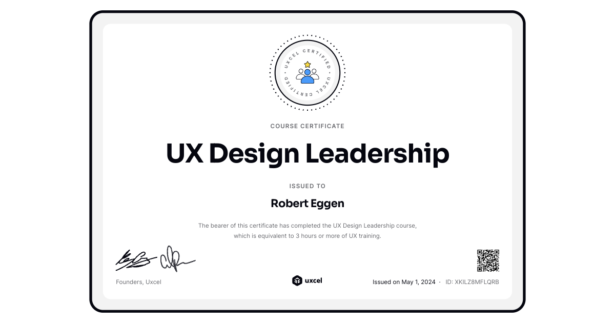 Certificate of completion for Leadership Mastery | Uxcel