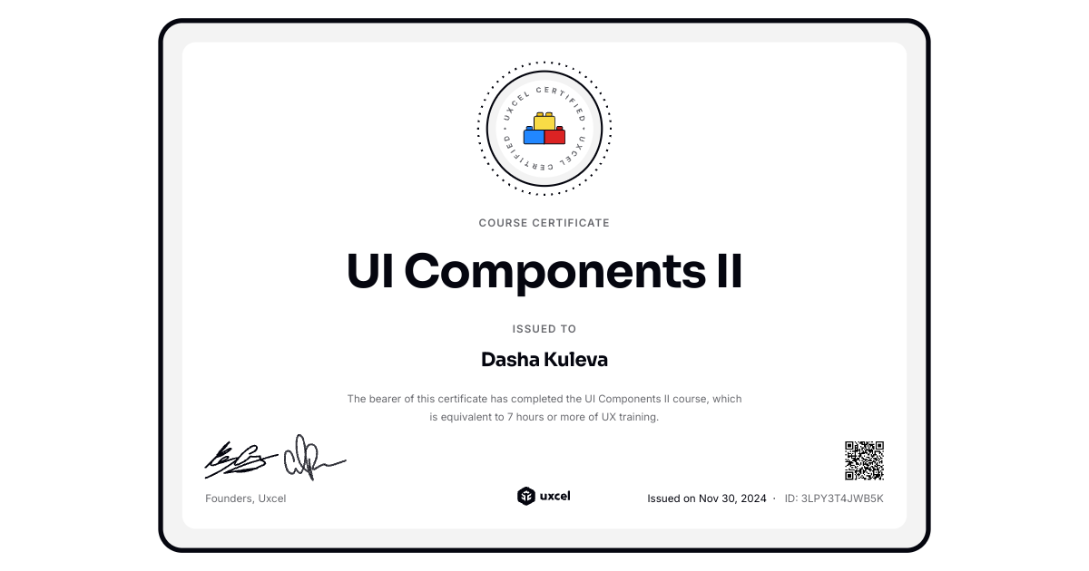Uxcel Course Certificate of Completion | Uxcel