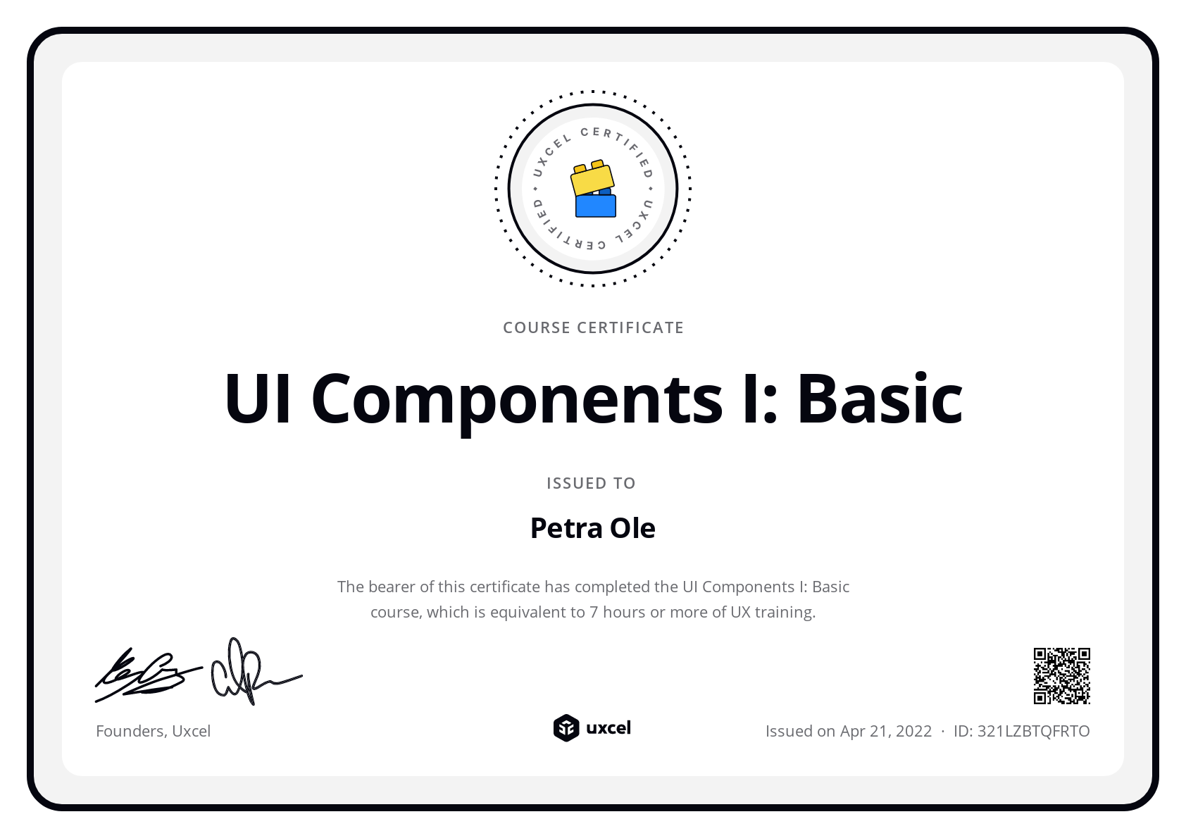Uxcel Course Certificate of Completion | Uxcel