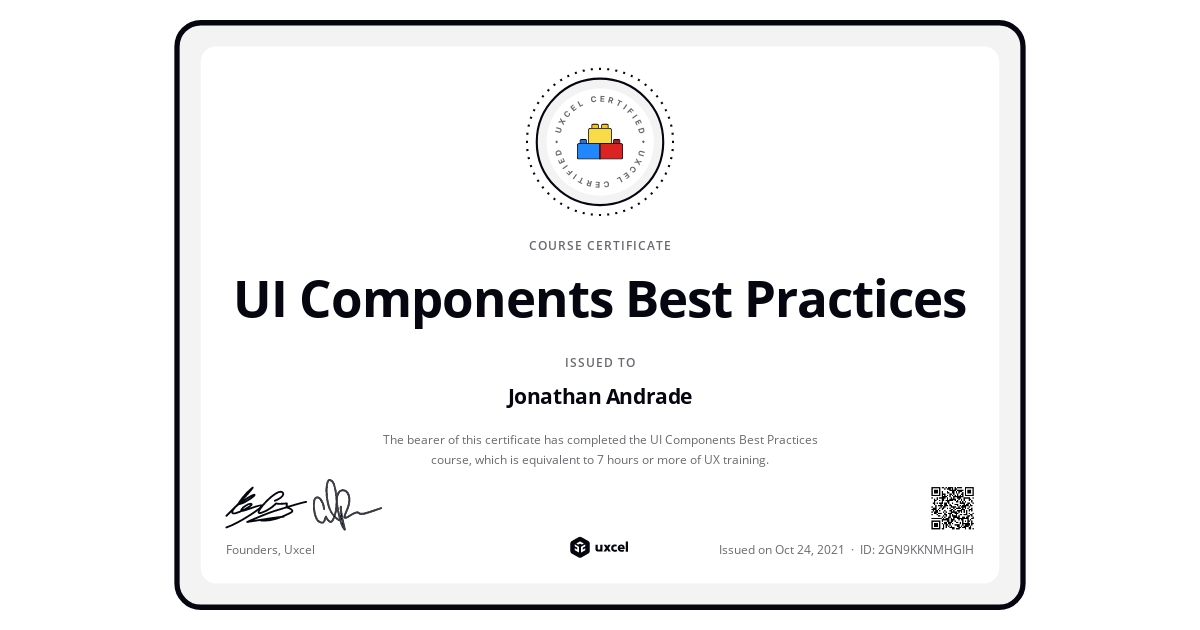 Certificate of completion for UI Components II | Uxcel