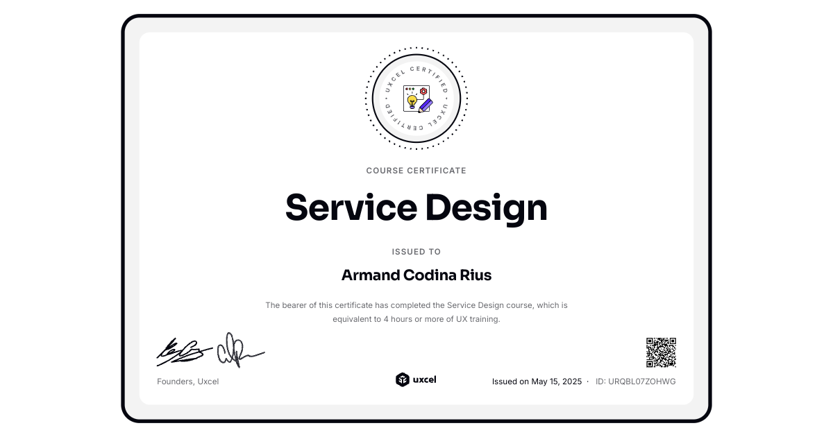 Certificate of completion for Service Design | Uxcel