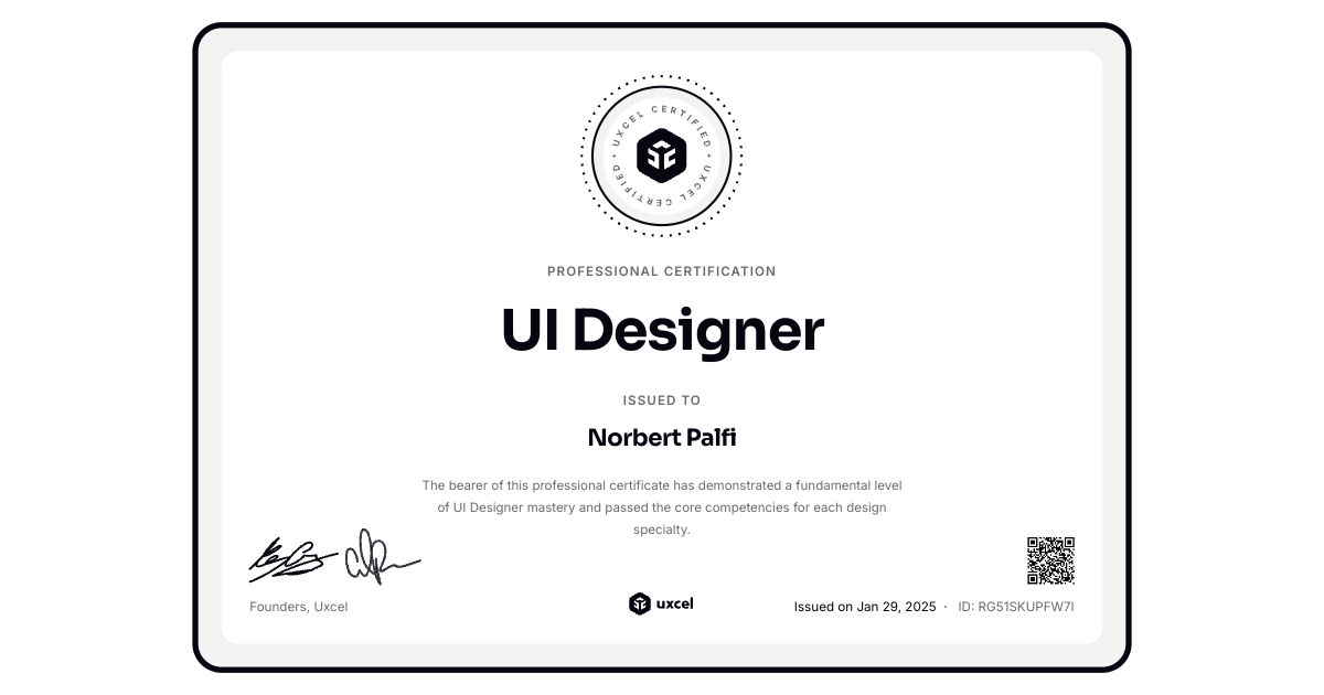 Certificate of completion for UI Designer | Uxcel