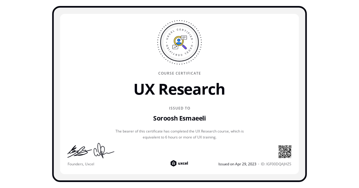Uxcel Course Certificate of Completion | Uxcel