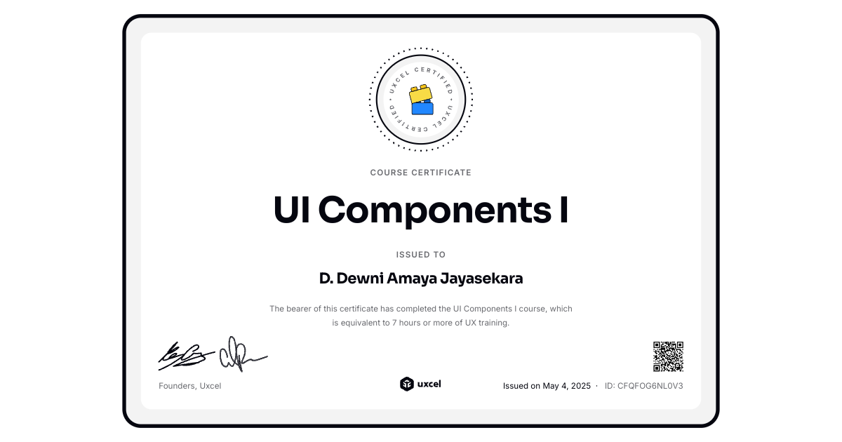 Certificate of completion for UI Components I | Uxcel