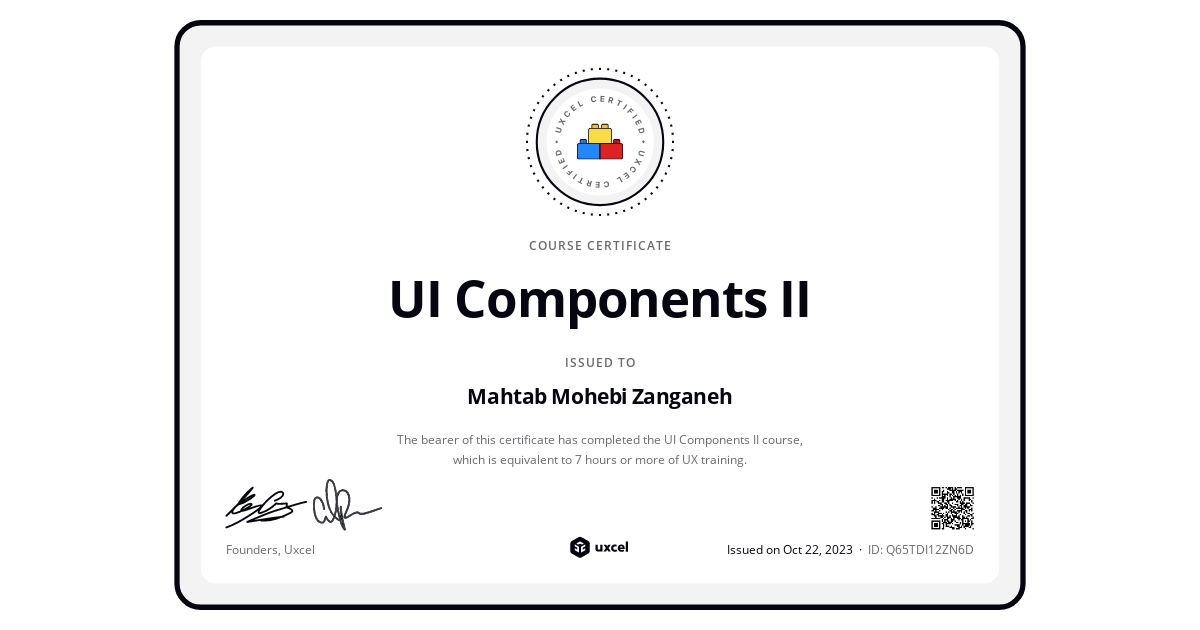 Certificate of completion for UI Components II | Uxcel