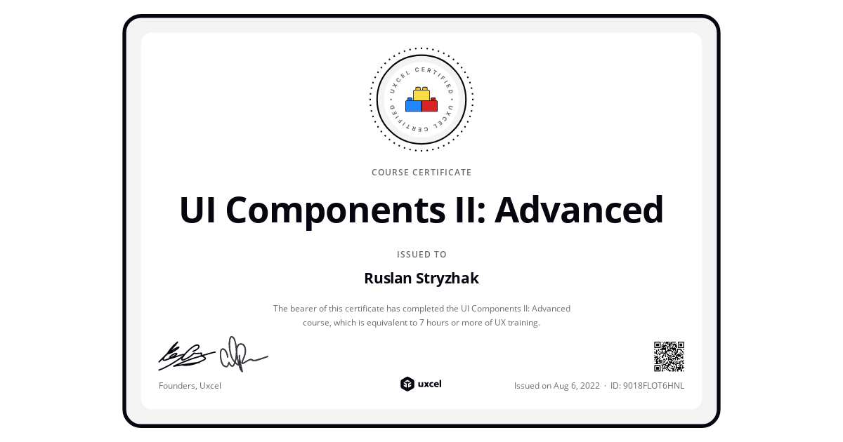 Uxcel Course Certificate of Completion | Uxcel