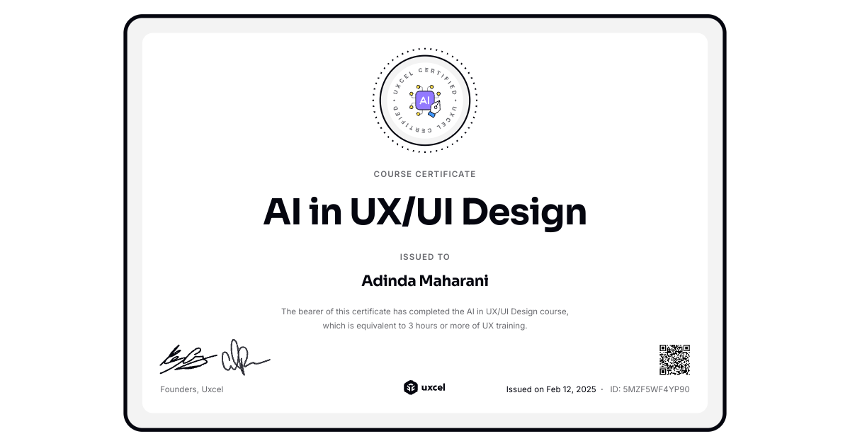 Uxcel Course Certificate of Completion | Uxcel