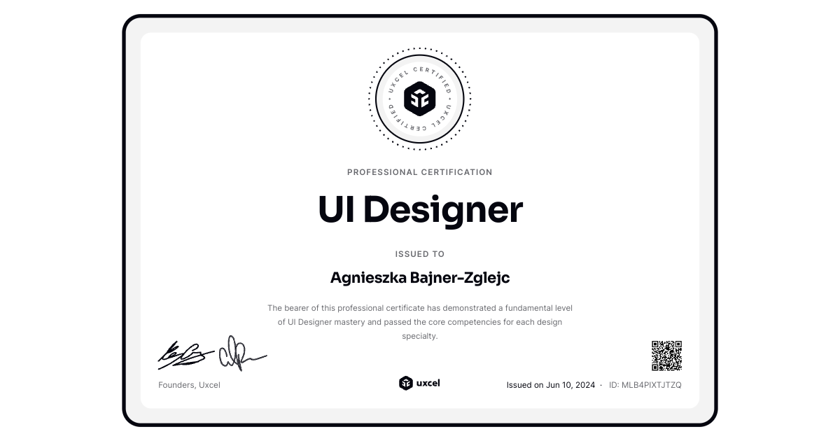 Uxcel Certification Certificate of Completion | Uxcel