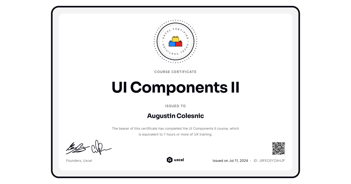 Uxcel Course Certificate of Completion | Uxcel