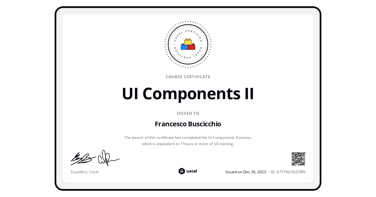 Uxcel Course Certificate of Completion | Uxcel