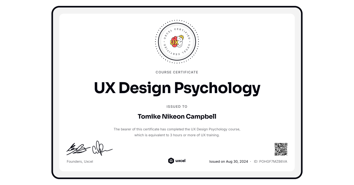Uxcel Course Certificate of Completion | Uxcel