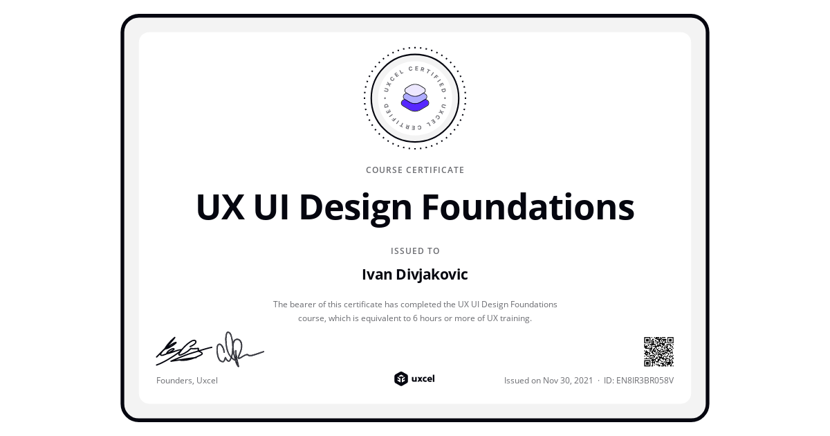 Uxcel Course Certificate of Completion | Uxcel