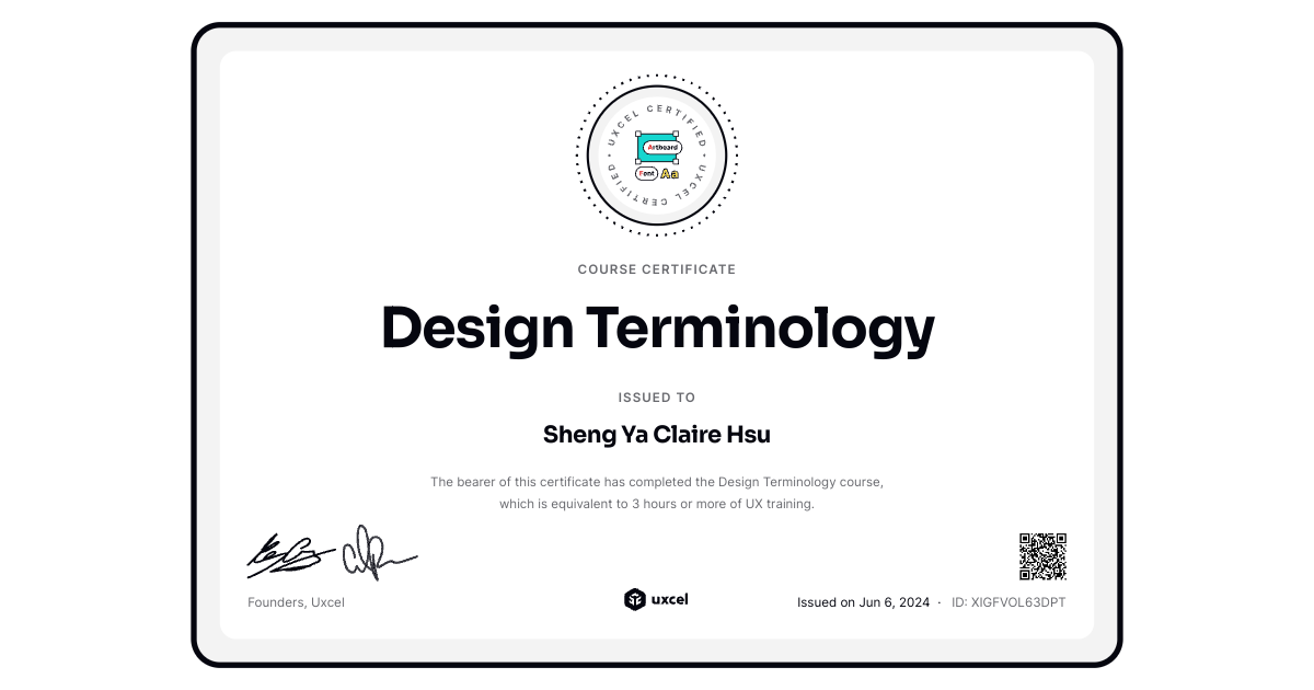 Certificate of completion for Design Terminology | Uxcel