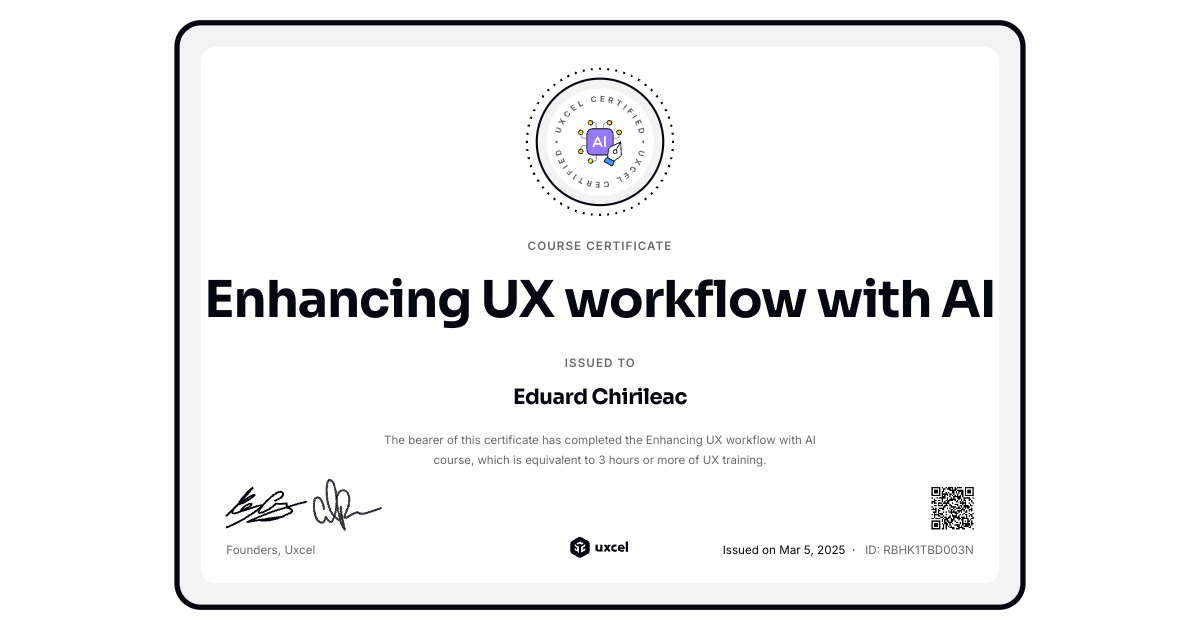 Uxcel Course Certificate of Completion | Uxcel