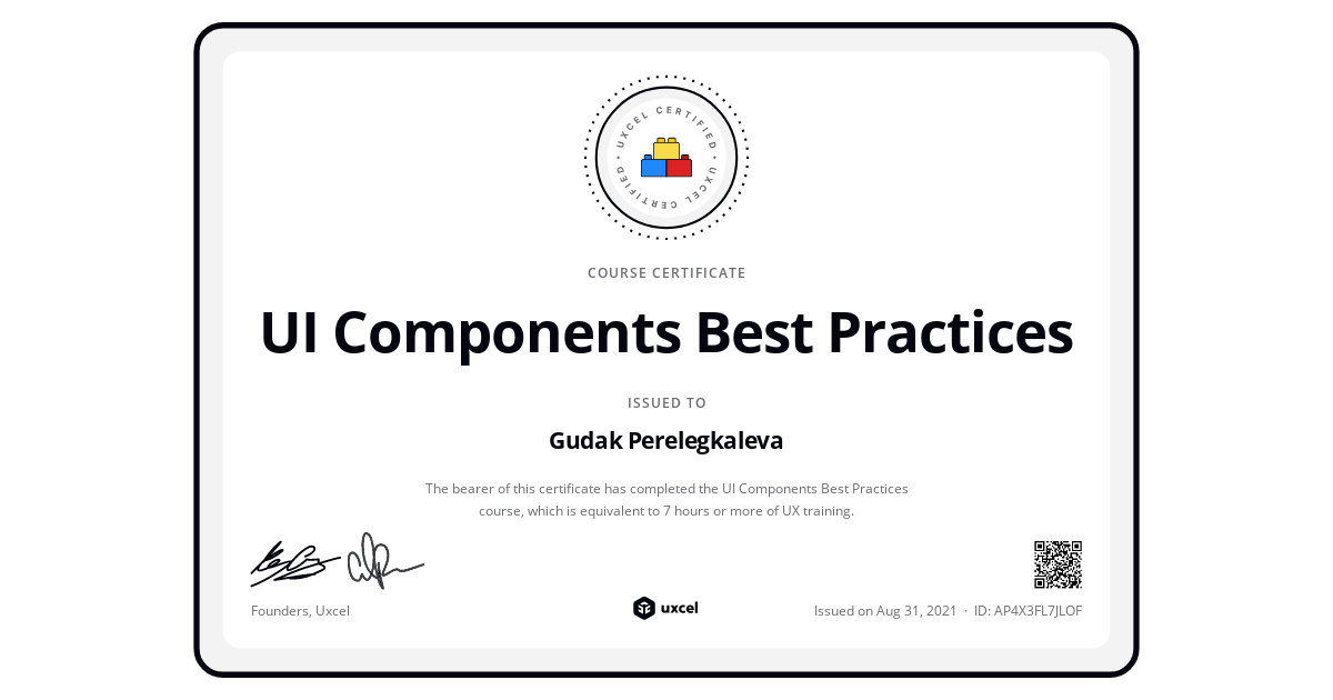 Certificate of completion for UI Components II | Uxcel