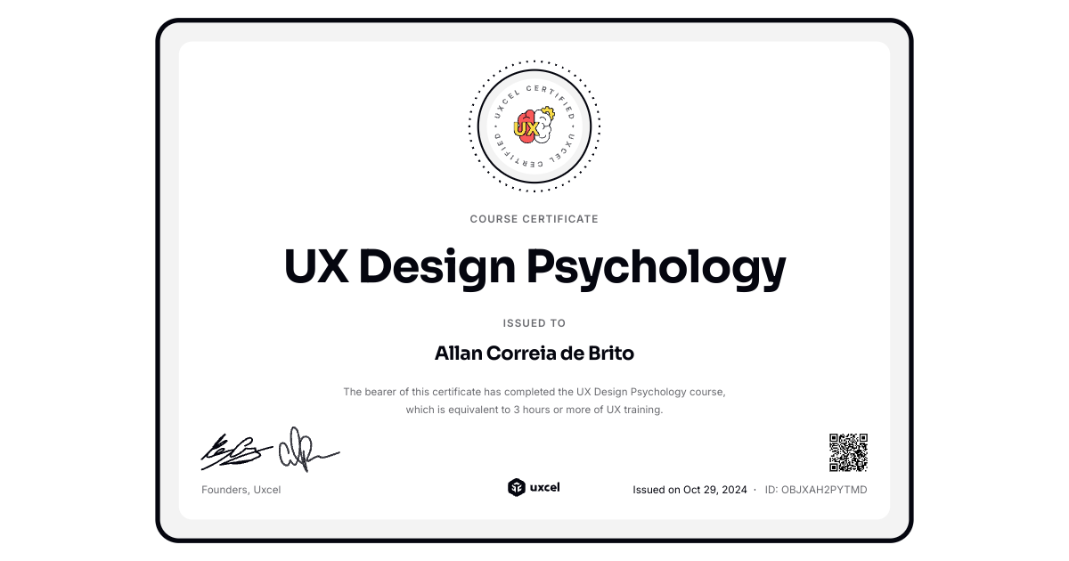 Certificate of completion for User Psychology | Uxcel