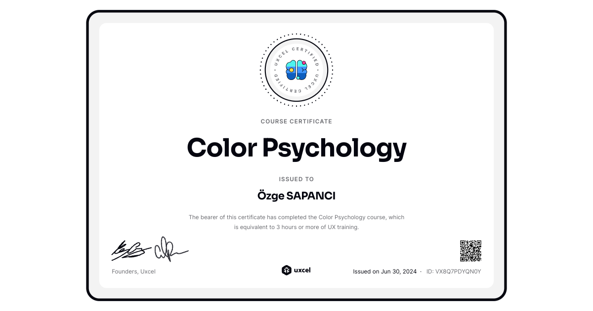 Certificate of completion for Color Psychology | Uxcel