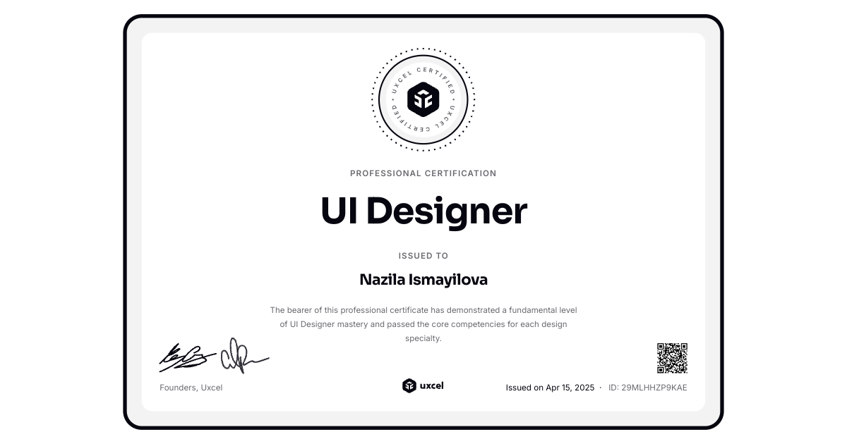 Uxcel Certification Certificate of Completion | Uxcel