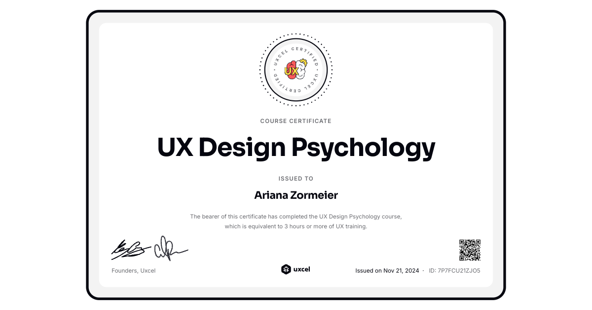 Uxcel Course Certificate of Completion | Uxcel