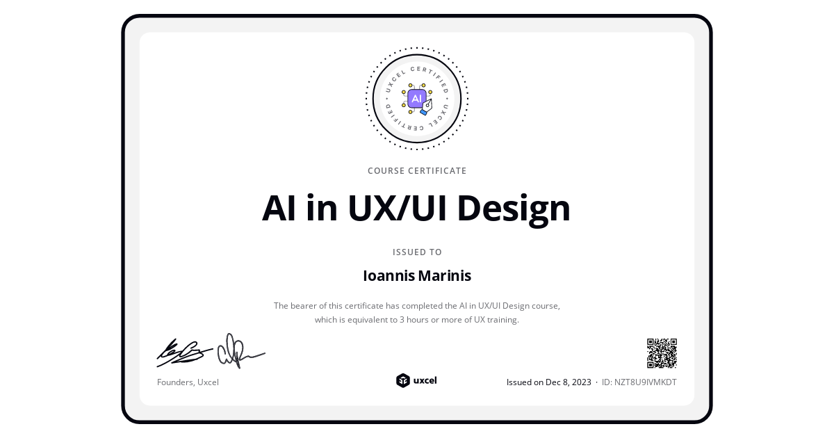 Uxcel Course Certificate of Completion | Uxcel