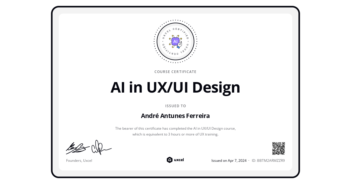 Uxcel Course Certificate of Completion | Uxcel