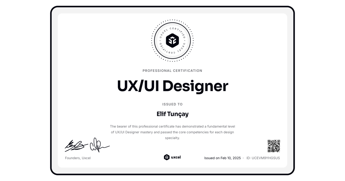 Certificate of completion for UX/UI Designer | Uxcel
