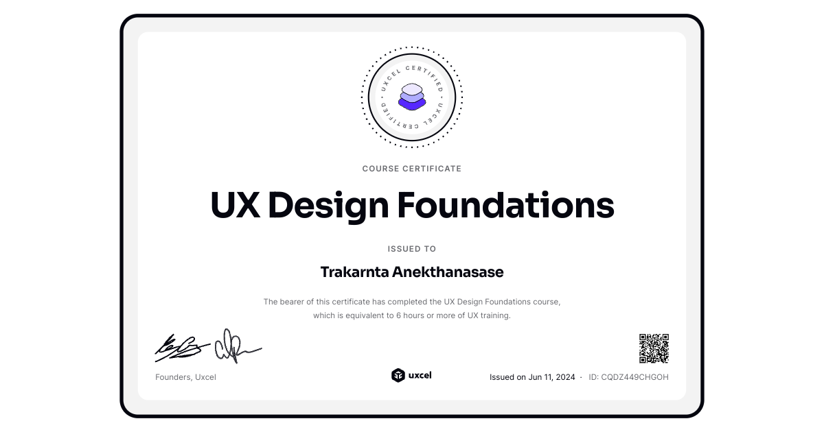 Certificate of completion for UX Design Foundations | Uxcel