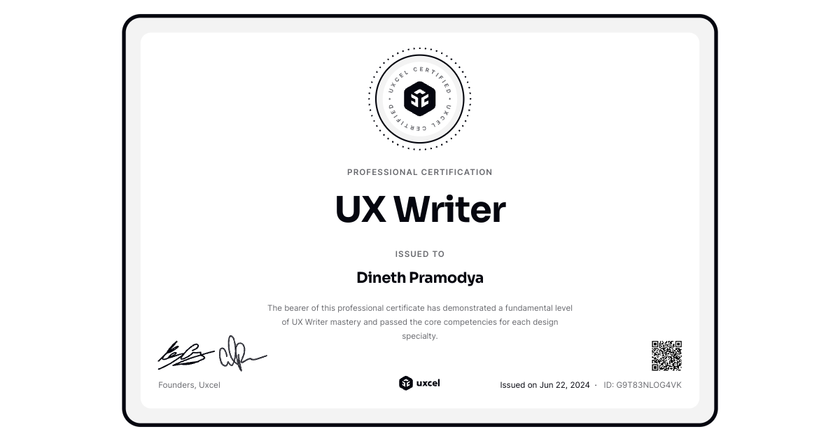 Uxcel Certification Certificate of Completion | Uxcel