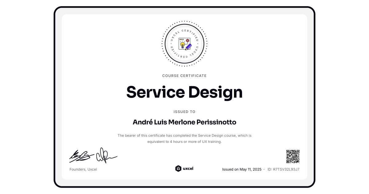 Certificate of completion for Service Design | Uxcel