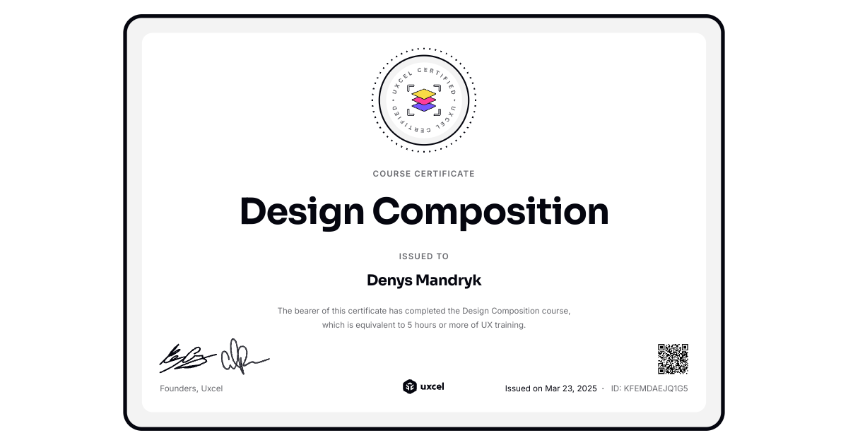 Certificate of completion for Design Composition | Uxcel