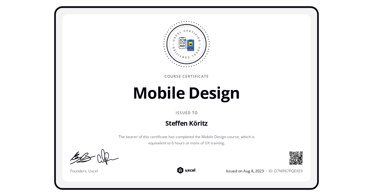 Uxcel Course Certificate of Completion | Uxcel