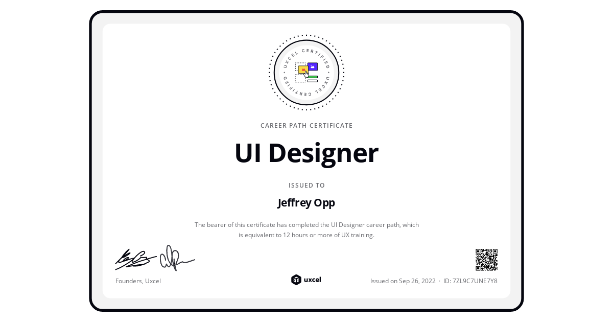Uxcel Career path Certificate of Completion | Uxcel