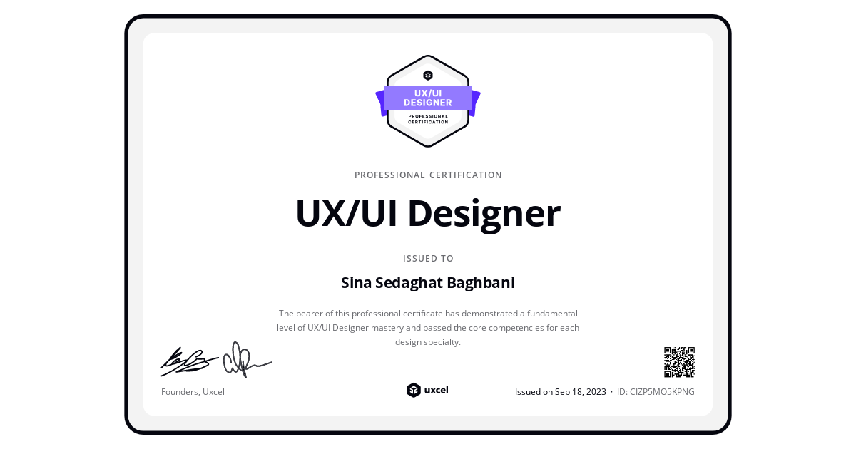 Professional certification, UX/UI Designer | Uxcel