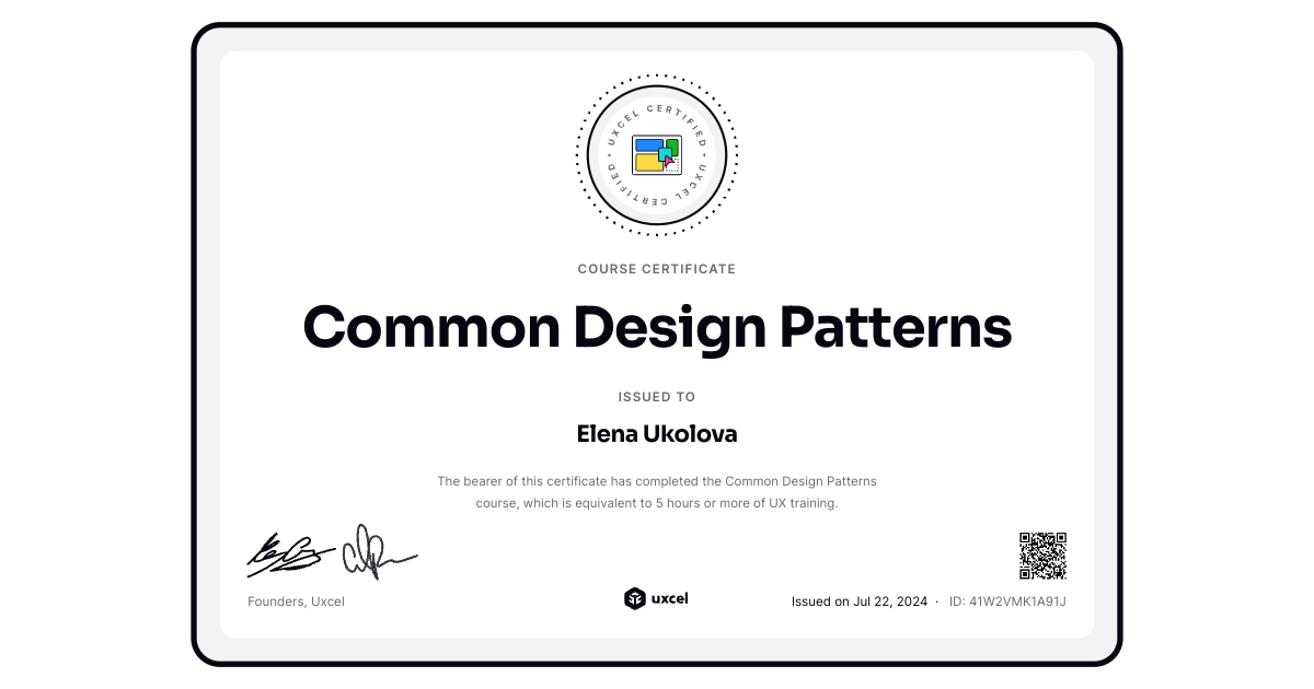 Uxcel Course Certificate of Completion | Uxcel