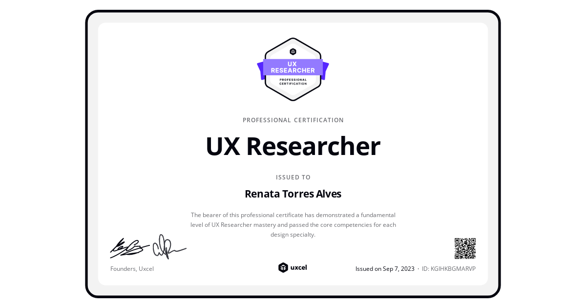 Professional certification, UX Researcher | Uxcel