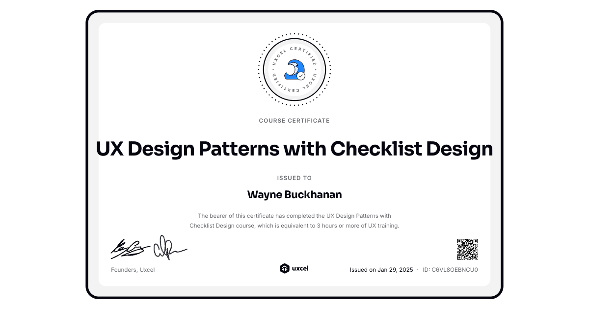 Uxcel Course Certificate of Completion | Uxcel
