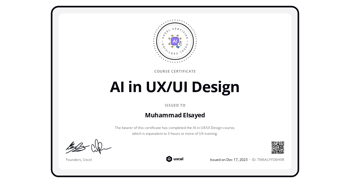 Uxcel Course Certificate of Completion | Uxcel