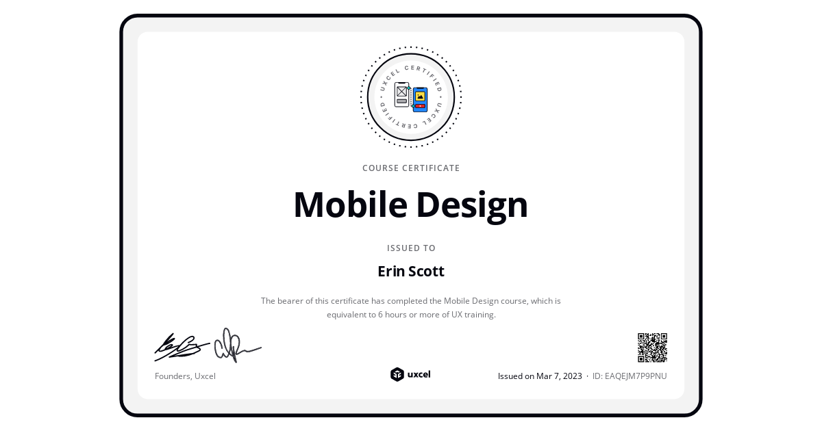 Uxcel Course Certificate of Completion | Uxcel