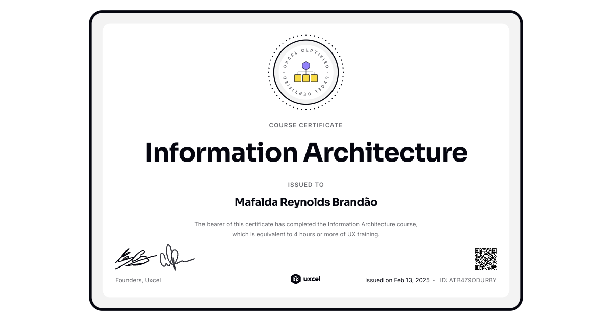 Certificate of completion for Information Architecture | Uxcel