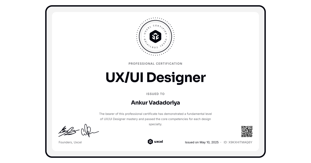 Professional certification, UX/UI Designer | Uxcel