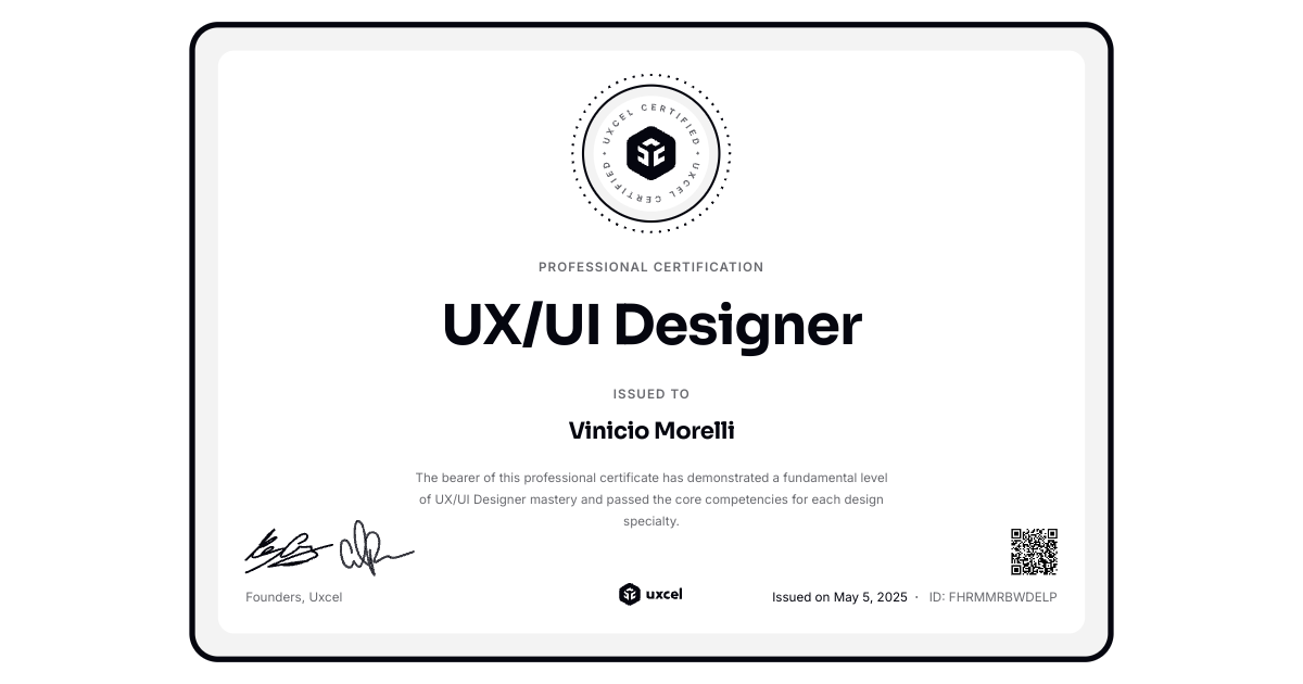 Certificate of completion for UX/UI Designer | Uxcel