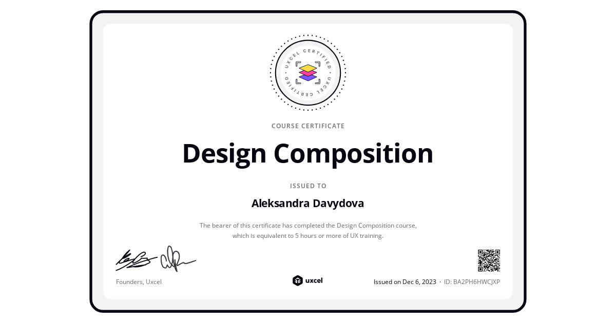 Certificate of completion for Design Composition | Uxcel