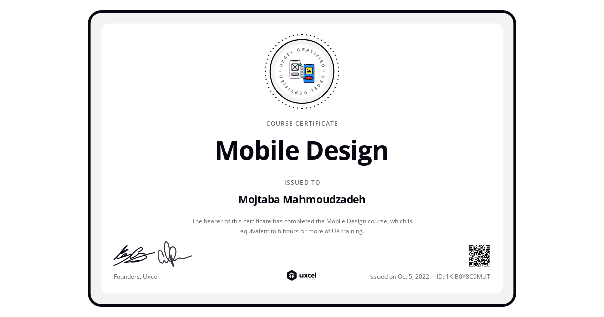 Uxcel Course Certificate of Completion | Uxcel