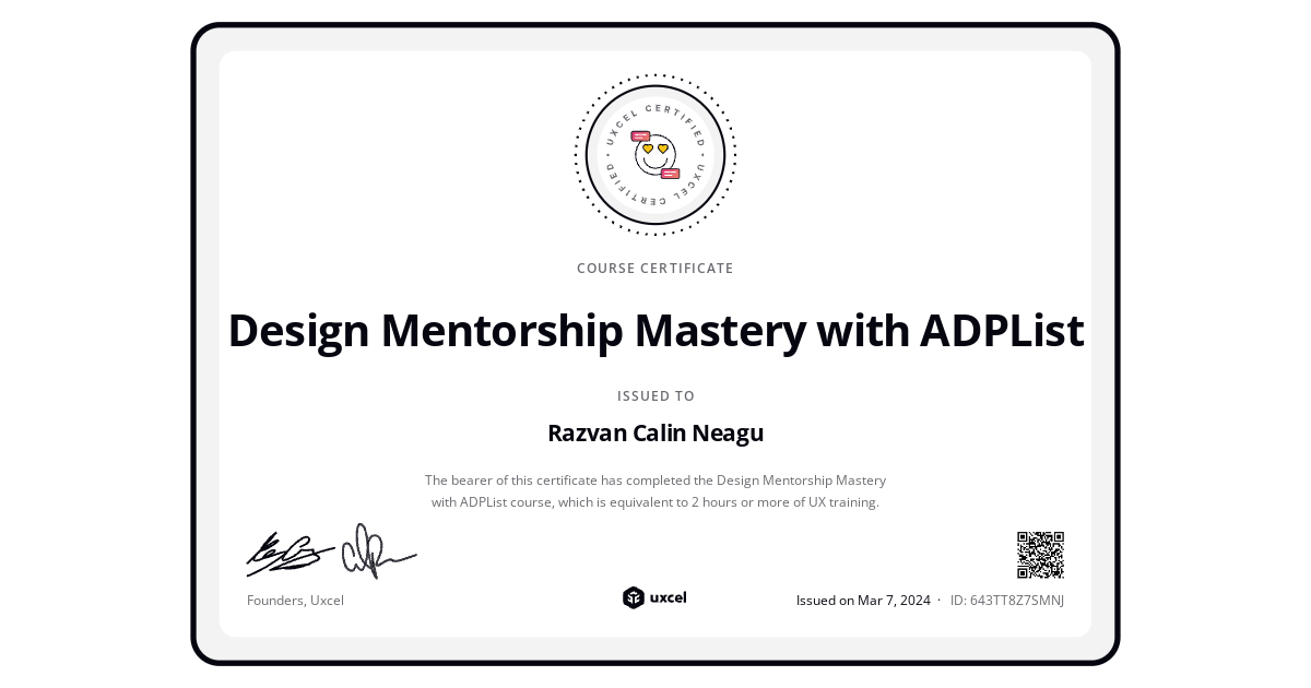 Uxcel Course Certificate of Completion | Uxcel