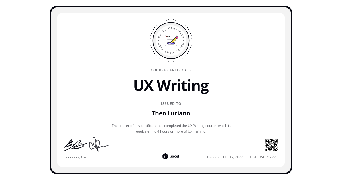 Uxcel Course Certificate of Completion | Uxcel